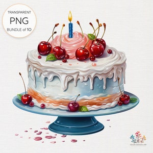 Colorful Birthday Cake Clipart Set 8 High Resolution PNG - Etsy