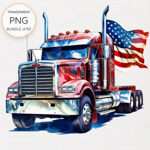 Semi Truck US Flag Clipart - Set of 10 American Trucking Illustration ...