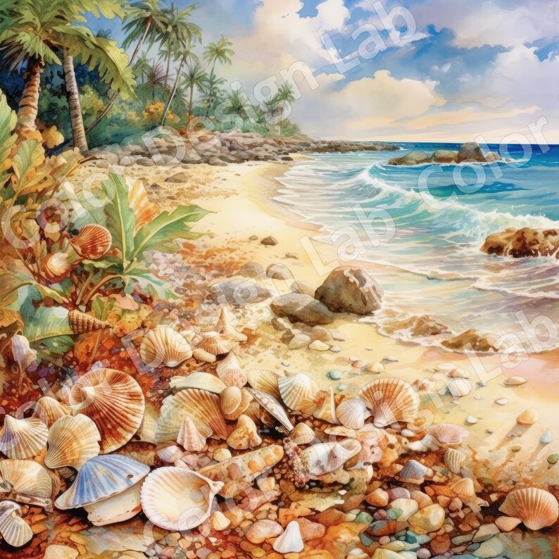 Seashell-strewn Tropical Beach Printable Art Set 8 High - Etsy