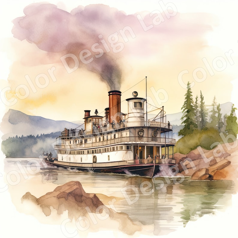 Vintage Steamboat Journey Printable Clipart Set 8 - Etsy