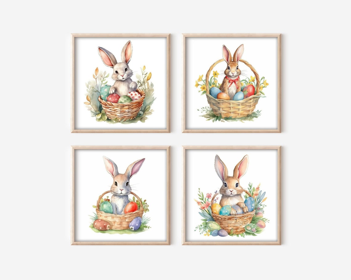 Easter Bunny Basket Clipart Set, 8 High-resolution Pngs, Commercial Use ...