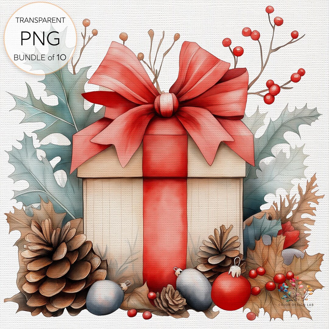 Holiday Gift Box Clipart - Wrapped Presents Illustrations, Watercolor ...