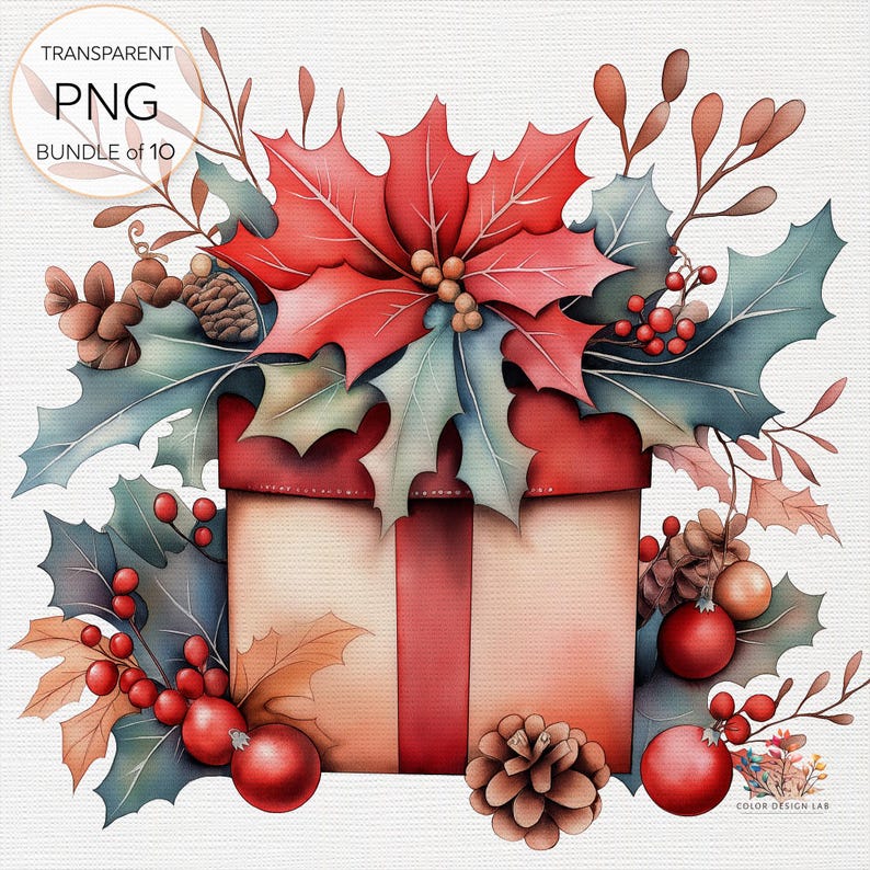Holiday Gift Box Clipart - Wrapped Presents Illustrations, Watercolor ...