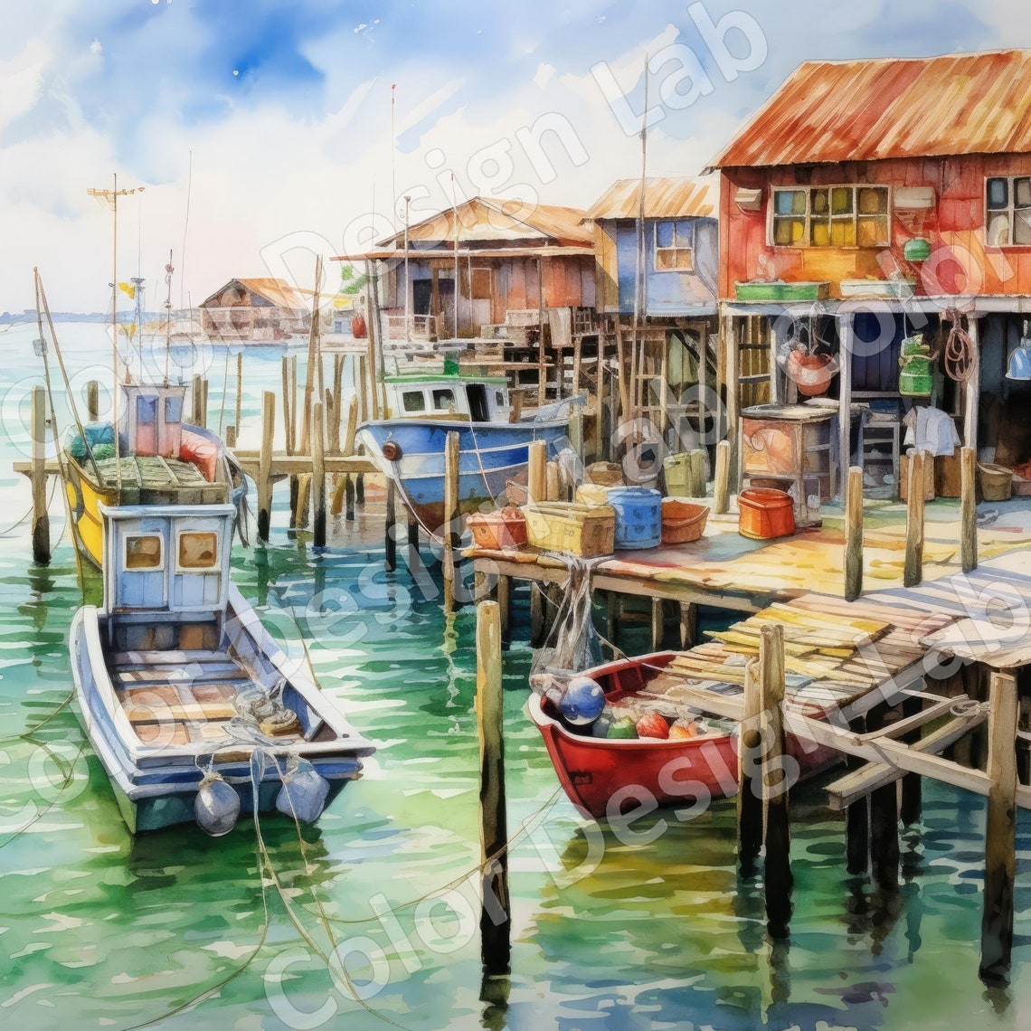Fishing Village Dock Printable Clipart Set 8 High Resolution - Etsy