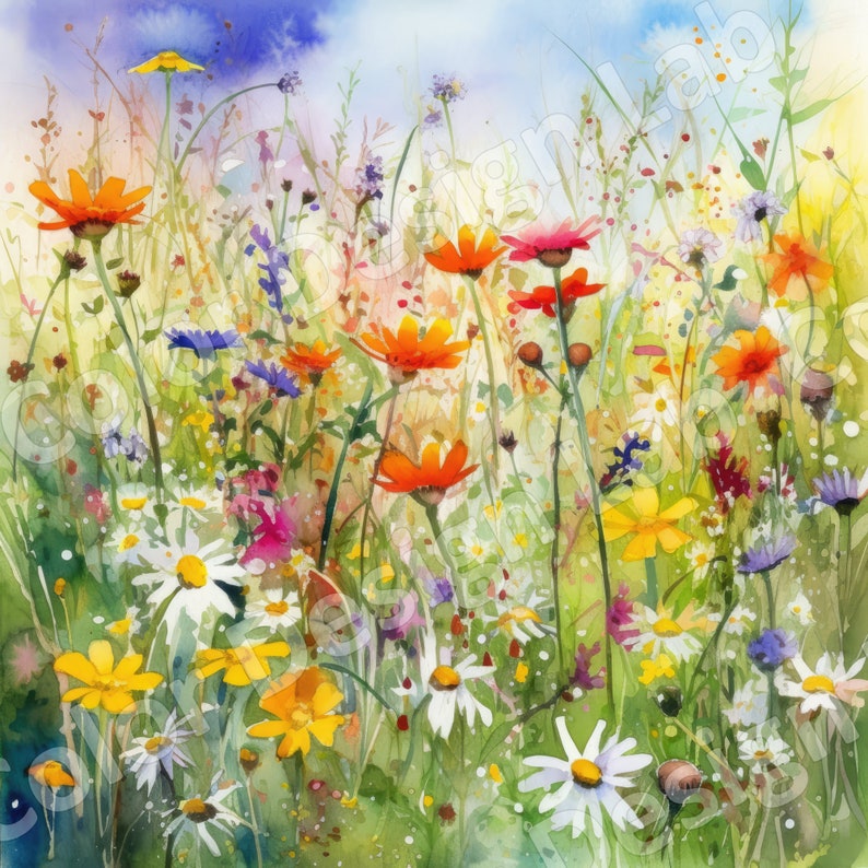Wildflower Meadow Downloadable Clipart Set, 4 Blooming Meadow PNG ...