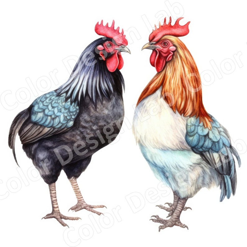 Cockerel Hen Printable Clipart Set 8 High Resolution Images - Etsy