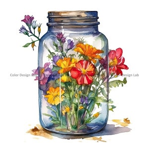 Flower Jar Clipart - Set of 12 PNG, High-definition Floral Jar Graphic ...