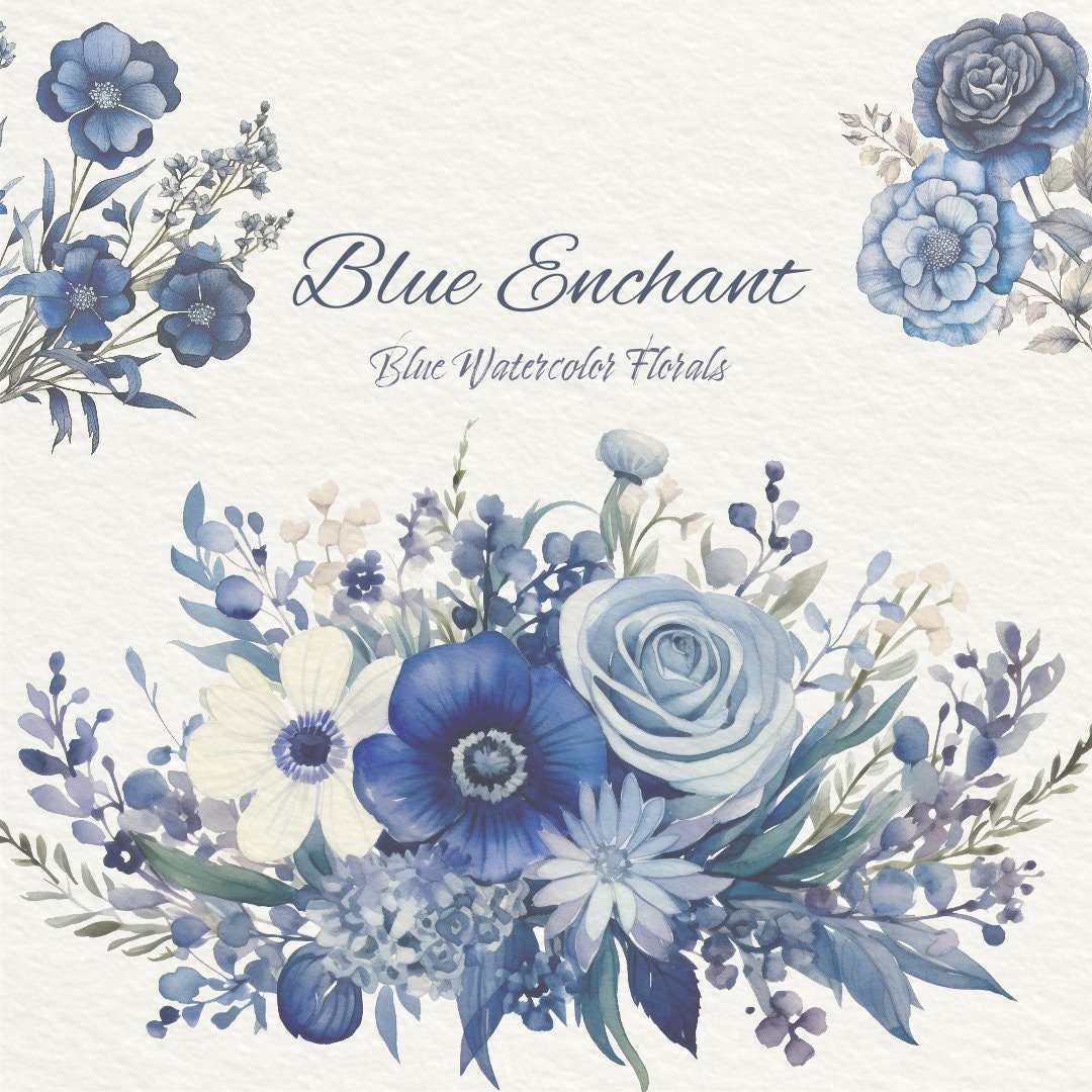 Blue Flower Clipart Image, Hand-drawn Vibrant Petal Design, Azure ...