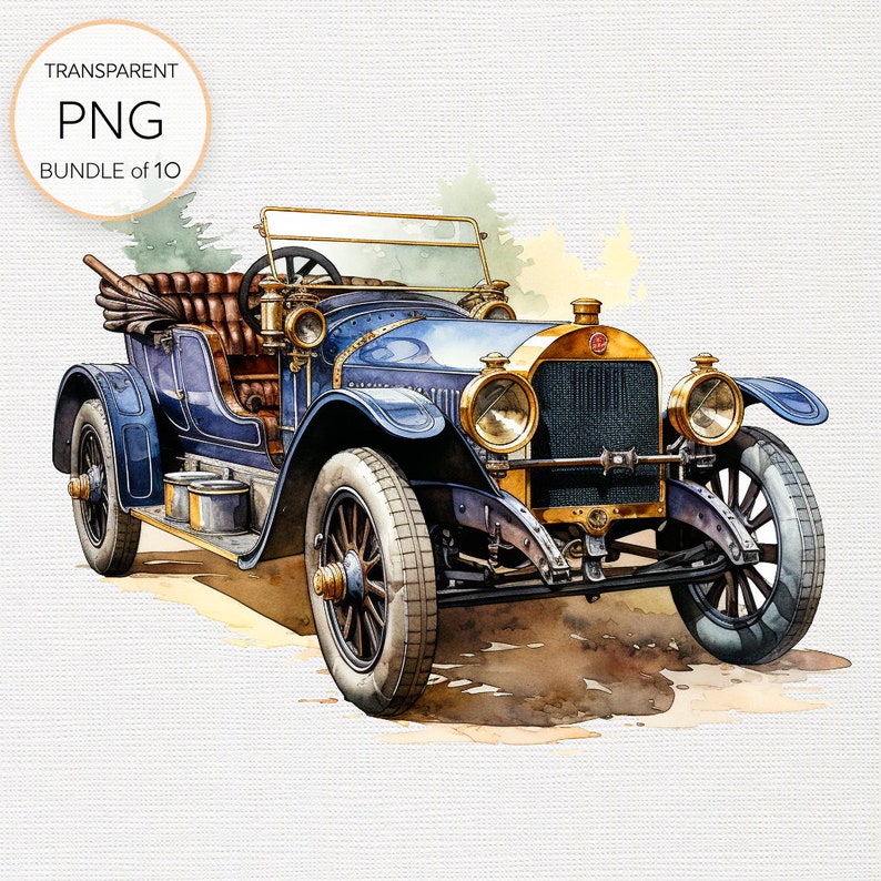 Vintage Sporty Car Clipart - Set of 10 Retro Automobile Illustrations ...