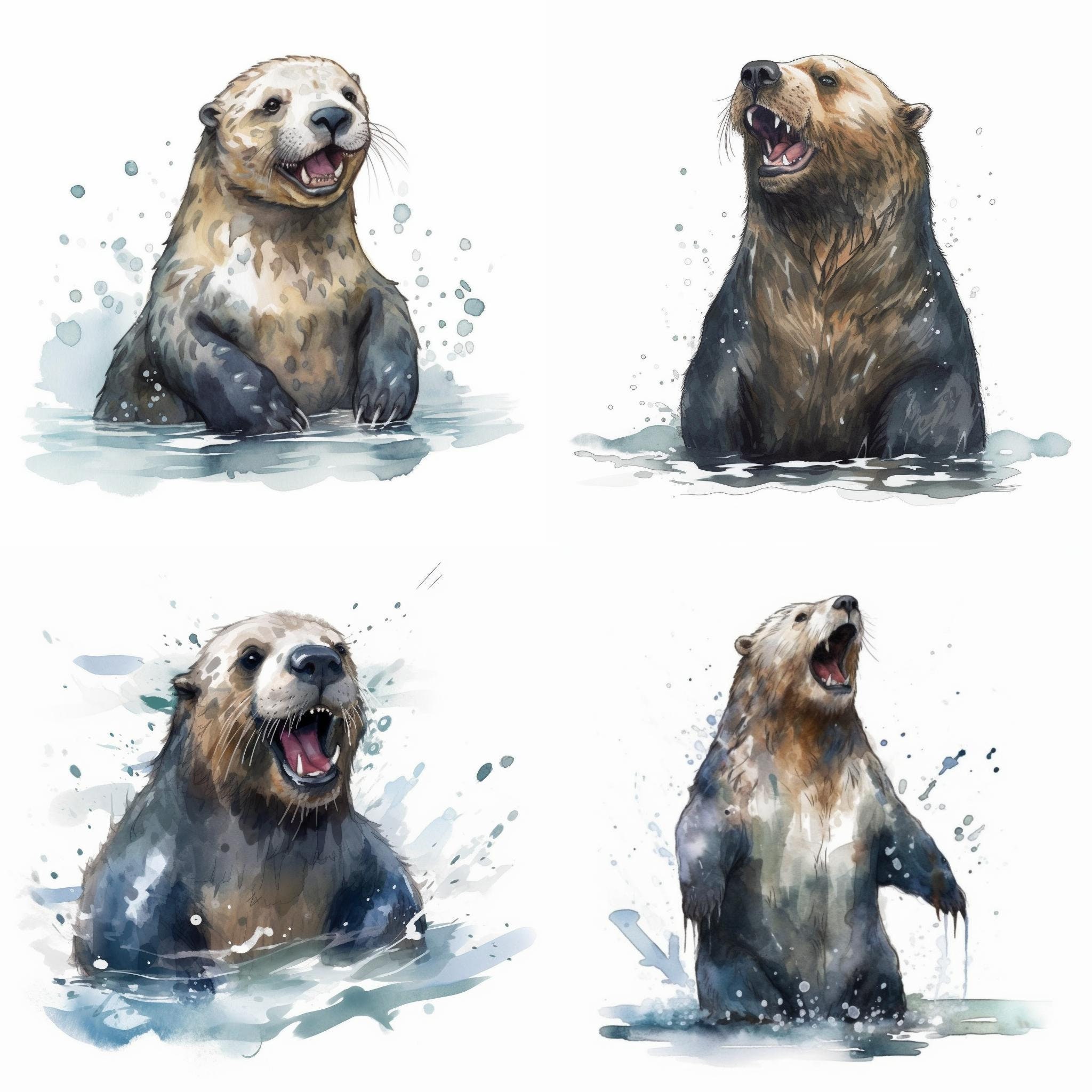 Happy Sea Otter Clipart Set 8 High-res Pngs Digital - Etsy