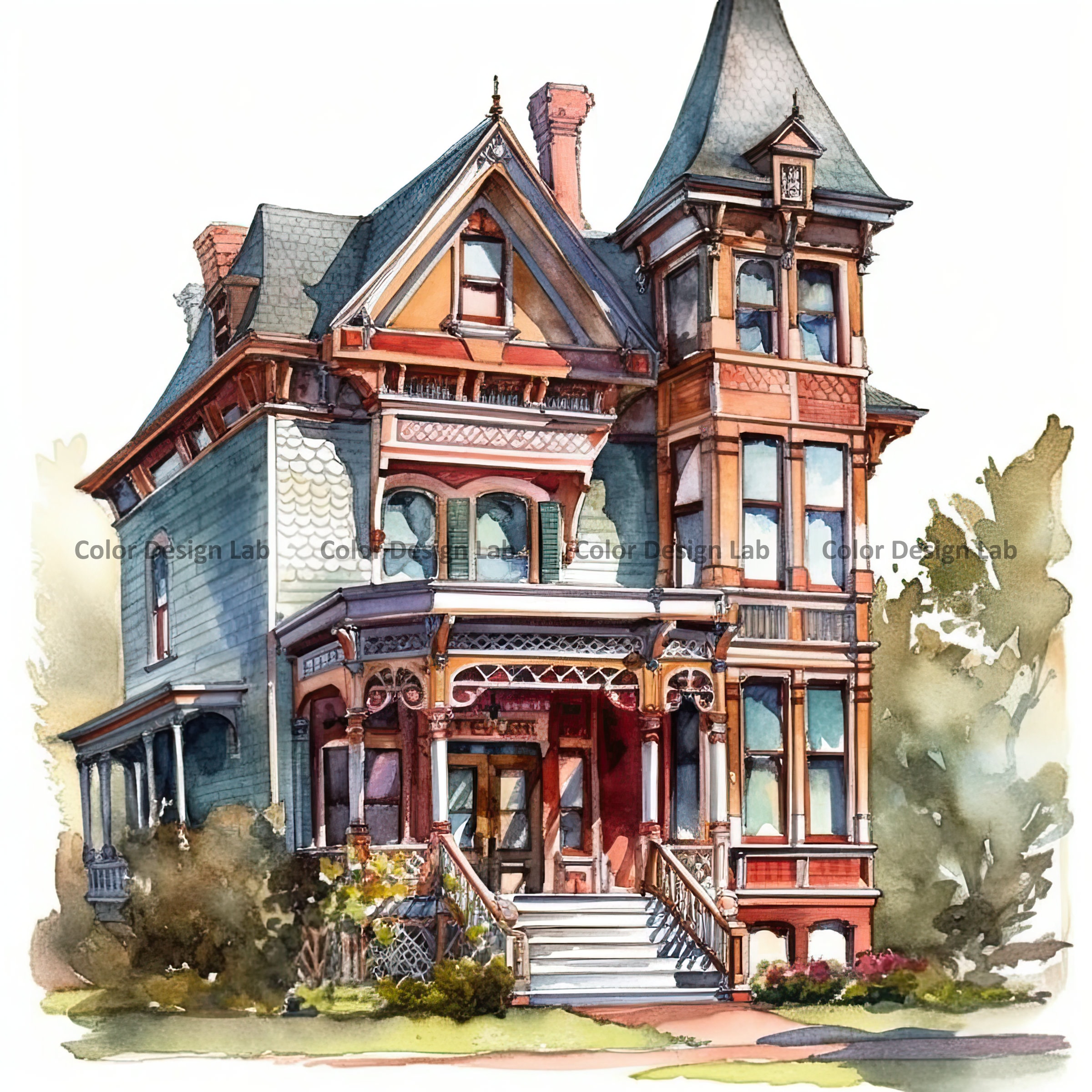 Victorian House Clipart Victorian House Set of 8 PNG - Etsy