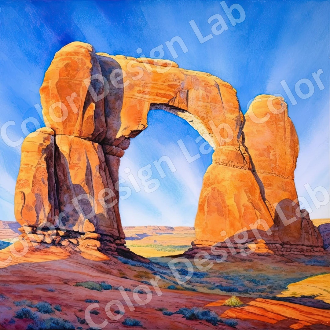 Watercolor Utah's Arches National Park Art, Majestic Stone Formation ...