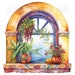 Watercolor Mediterranean Window Art, Scenic View Design, Sunlit Seaside ...