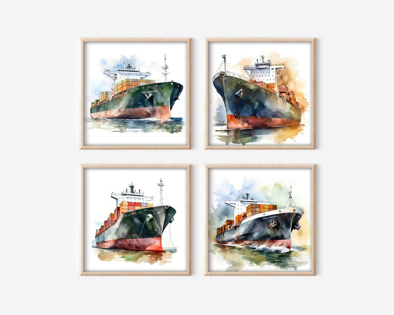 Cargo Ship Download Printable Clipart Set of 4 - Etsy