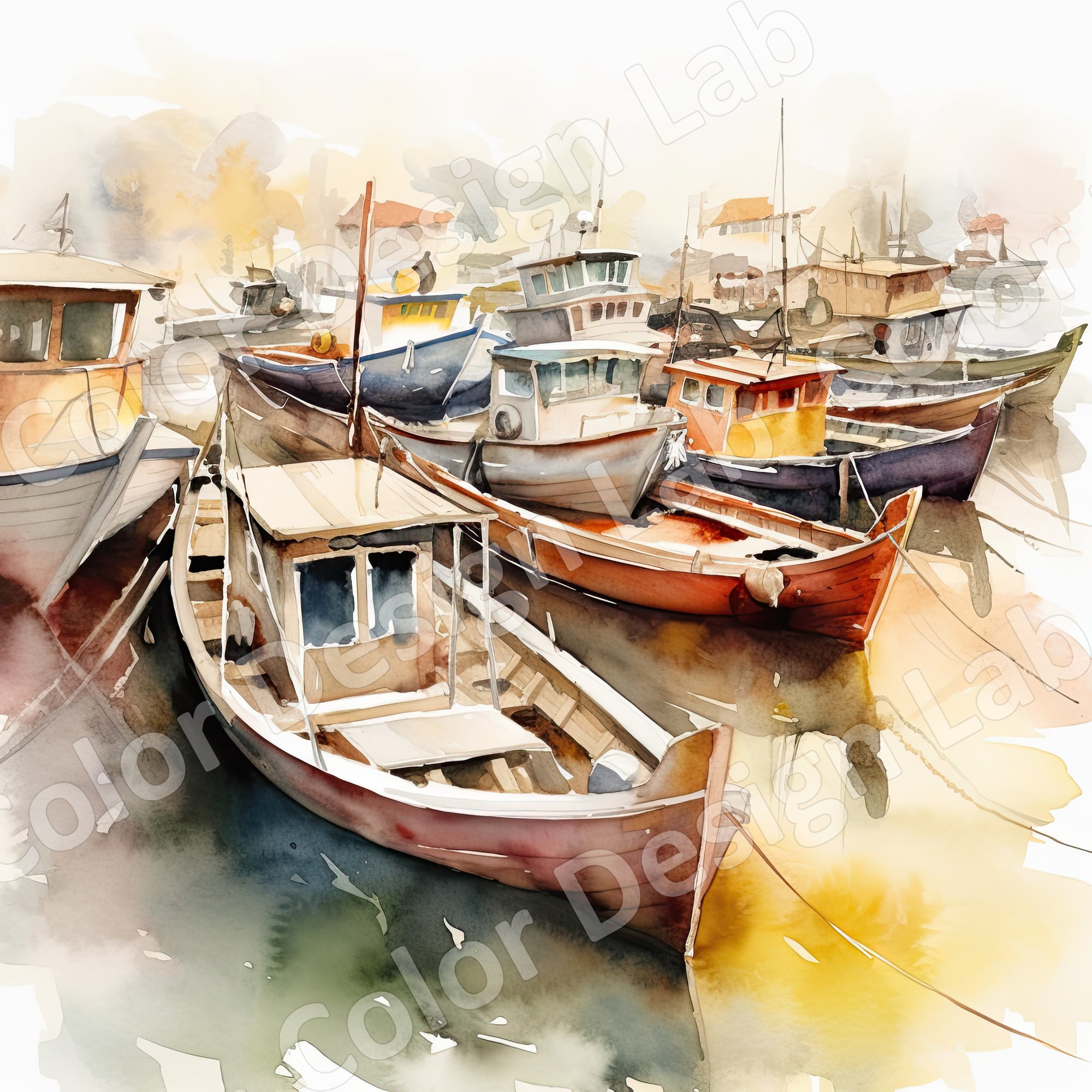 Fishing Boats at Harbor Printable Clipart Set of 8 - Etsy