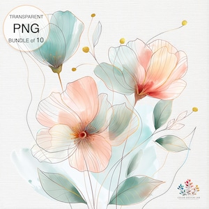 10 Abstract Floral Clipart - Watercolor Flowers Print - Pink, Blue ...