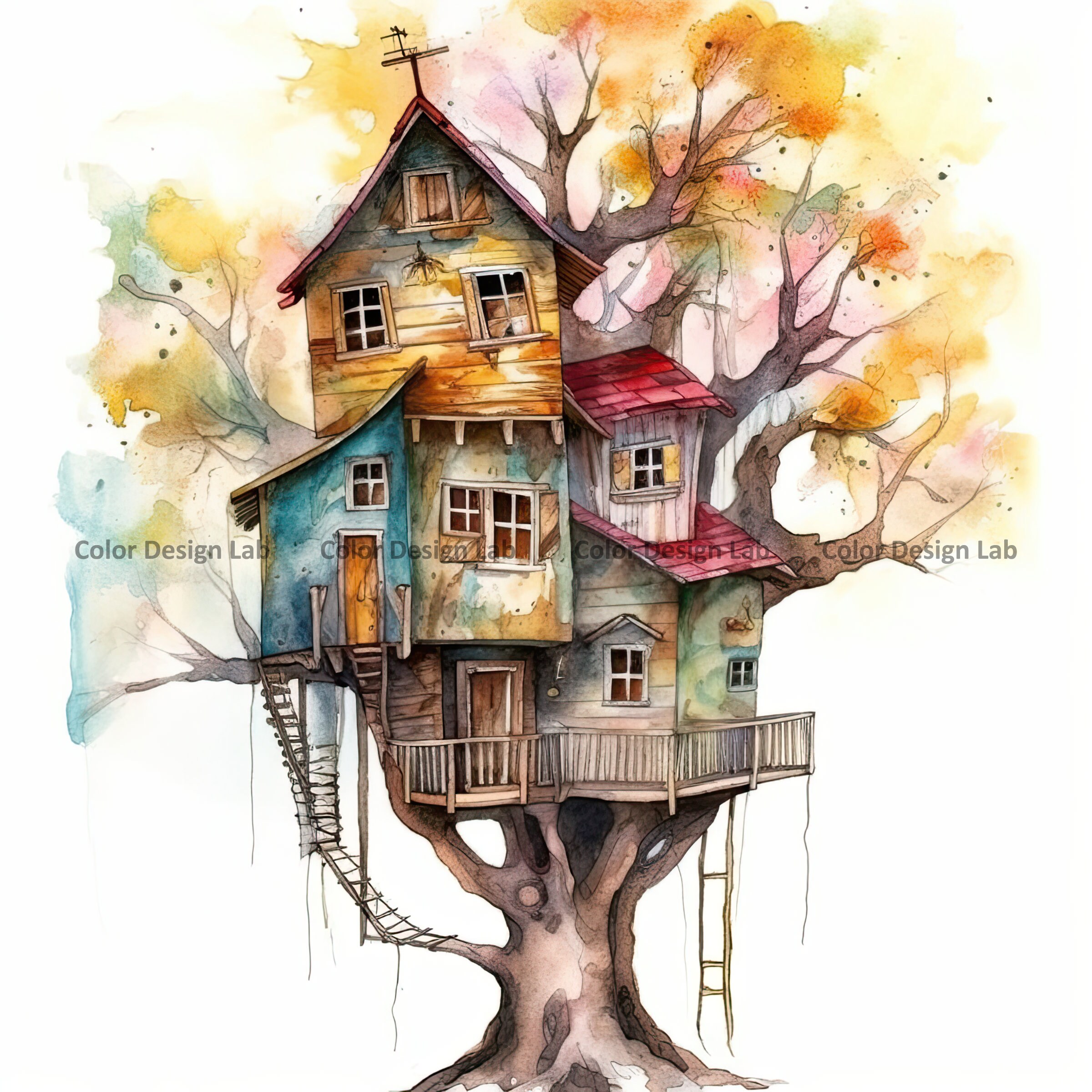 Tree House Clipart - Set of 8 High-quality PNG - Digital Download ...