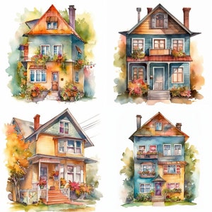 Cute House Clipart - 8 PNG Watercolor Houses Set - Digital Download ...