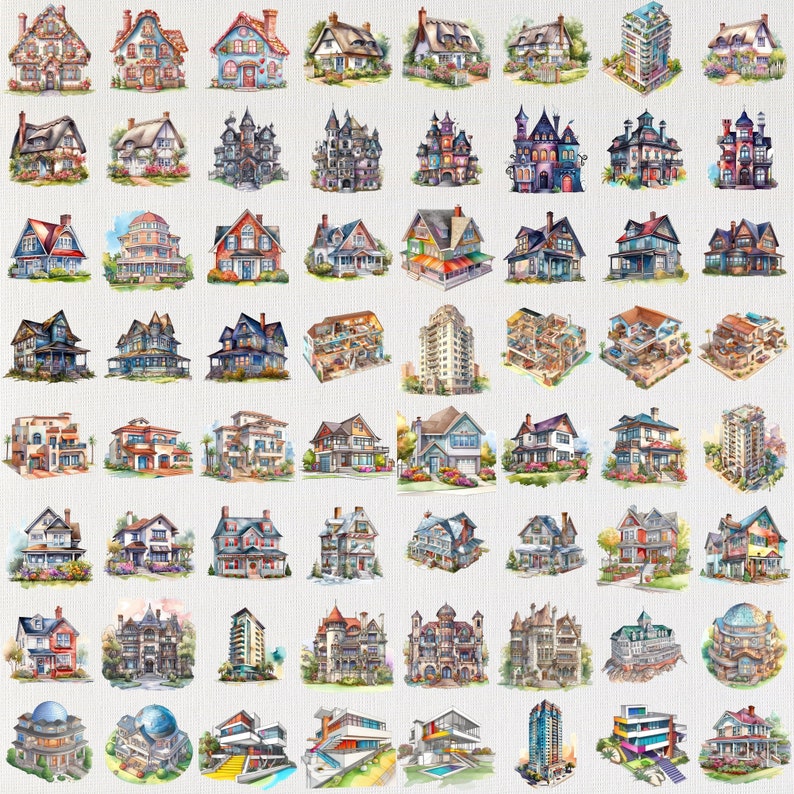 650 House Clipart Bundle PNG Images Digital Scrapbooking - Etsy