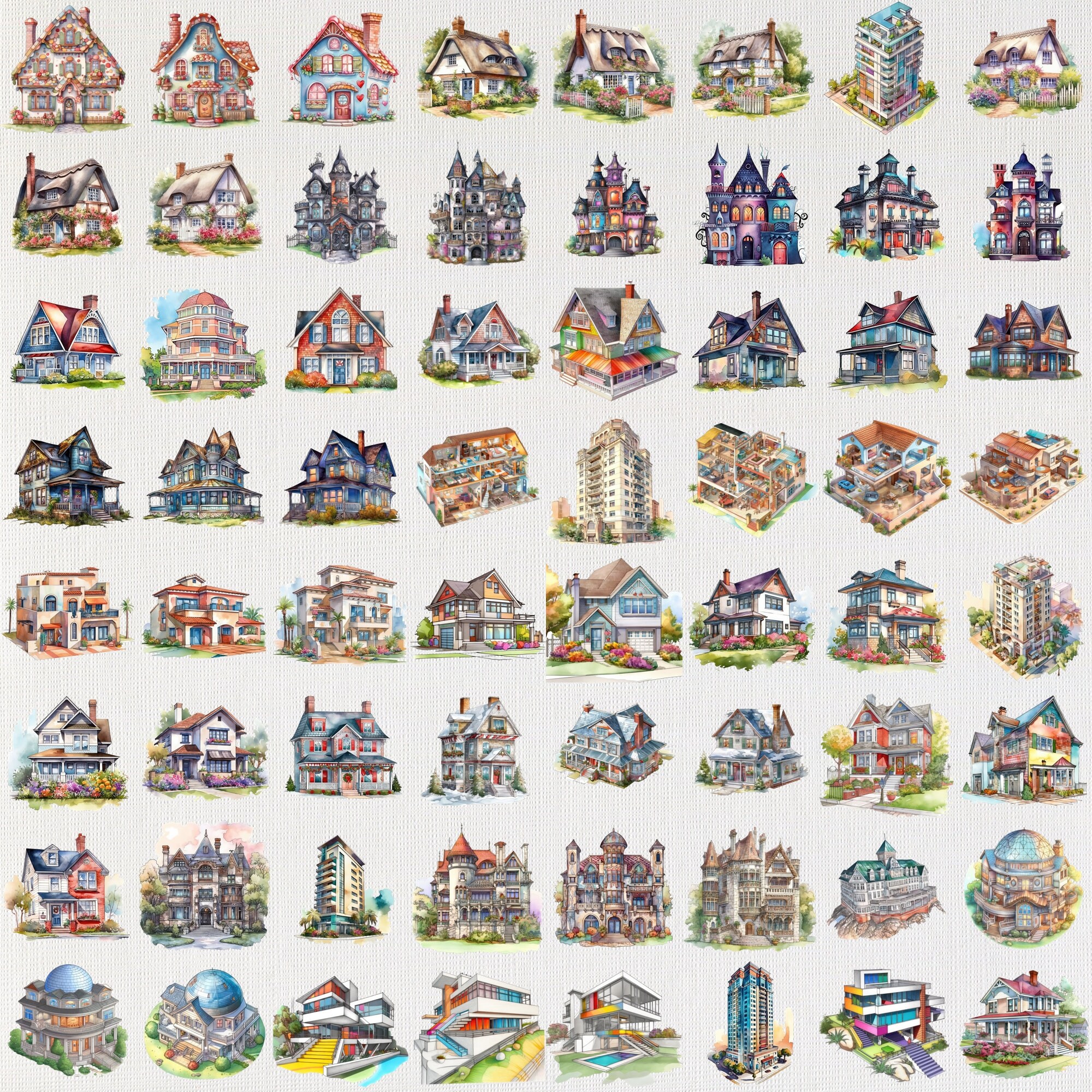 650+ House Clipart Bundle PNG Images, Digital Scrapbooking, Card Making ...