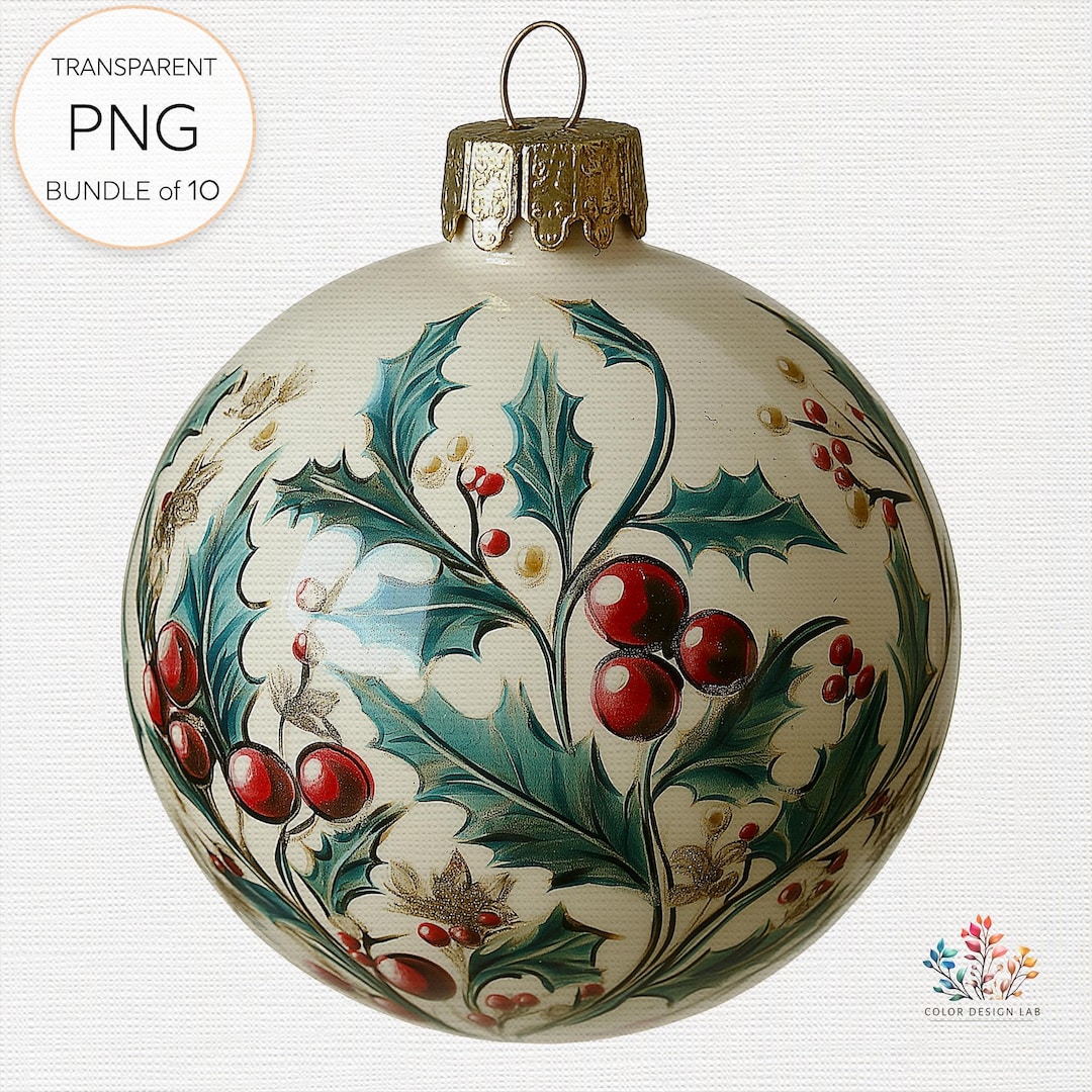 Vintage Christmas Ornaments Clipart Bundle of 10 Transparent PNG Files ...