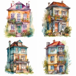 Cute House Clipart - 8 PNG Watercolor Houses Set - Digital Download ...