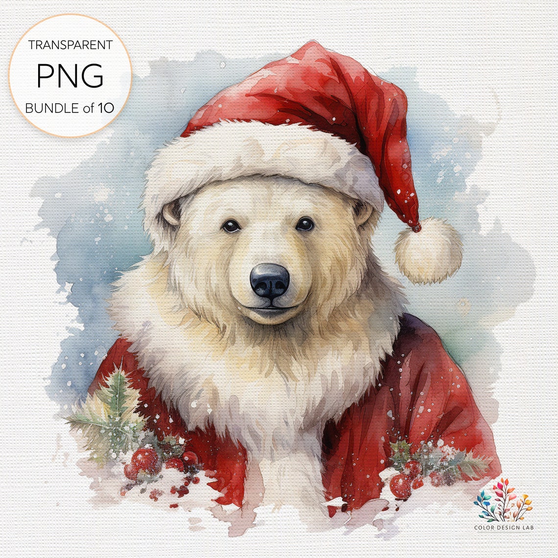 Christmas Polar Bear Clipart, Cute Polar Bear in Santa Hat, Watercolor ...