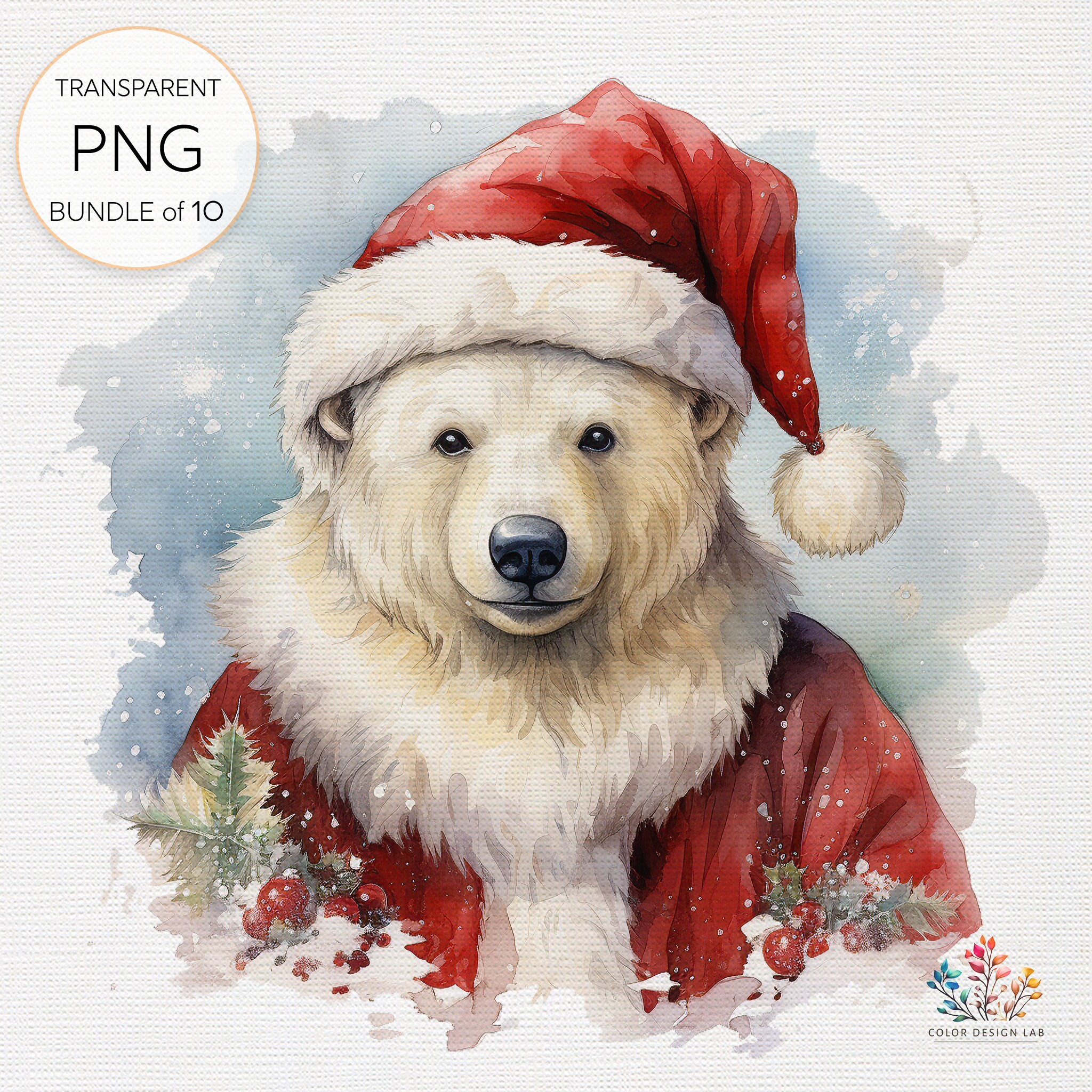 Christmas Polar Bear Clipart, Cute Polar Bear in Santa Hat, Watercolor ...