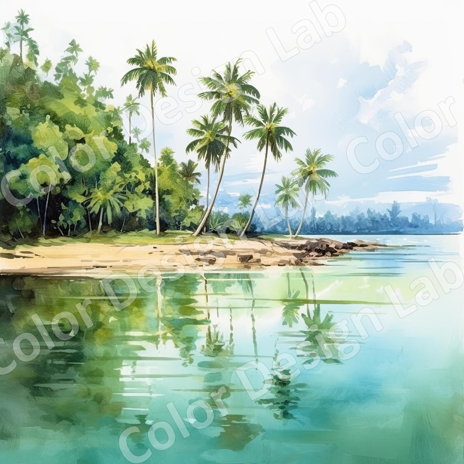 Tropical Beach Lagoon Printable Wall Art, Set of 8 High-quality PNG ...