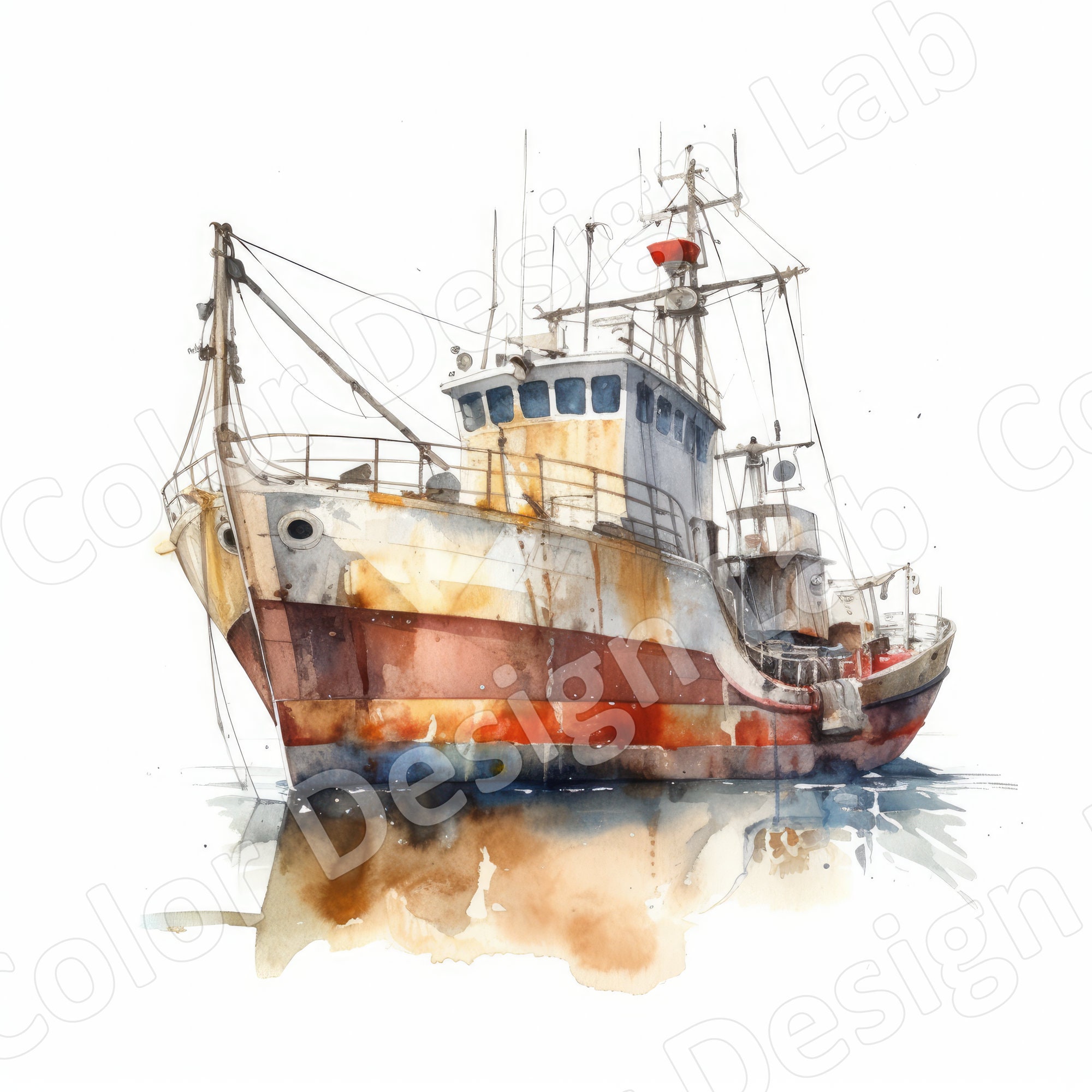 Nautical Trawler Boat Art Printable Clipart, 4 High-resolution Trawler ...