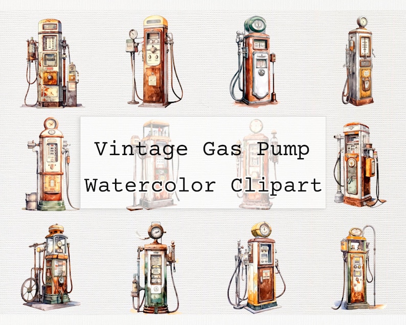 Vintage Gas Pump Clipart. 36 High Quality Transparent Watercolor Png ...
