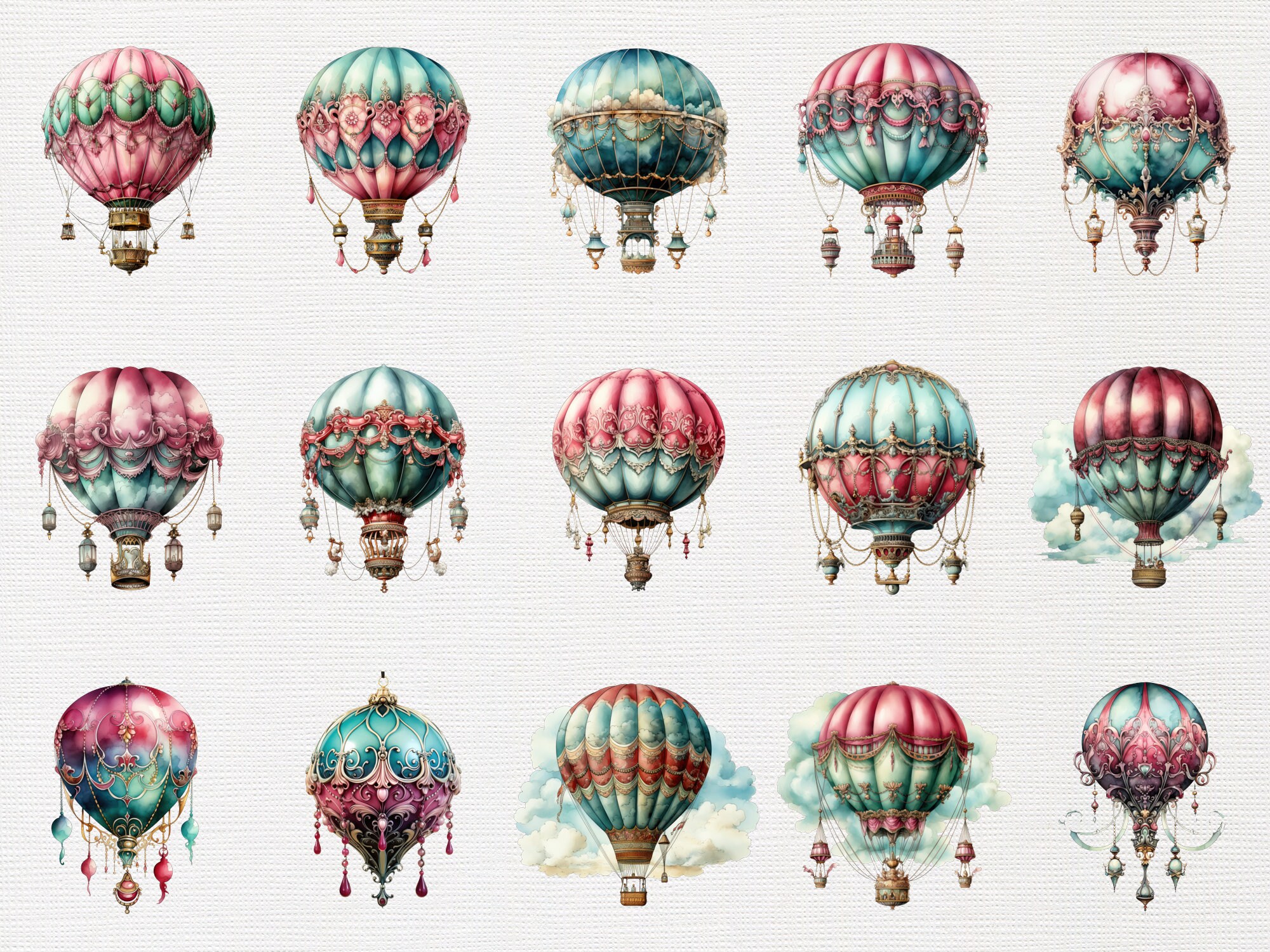 Boho Balloon Clipart Bundle of 36 Quality Transparent Watercolor Png ...