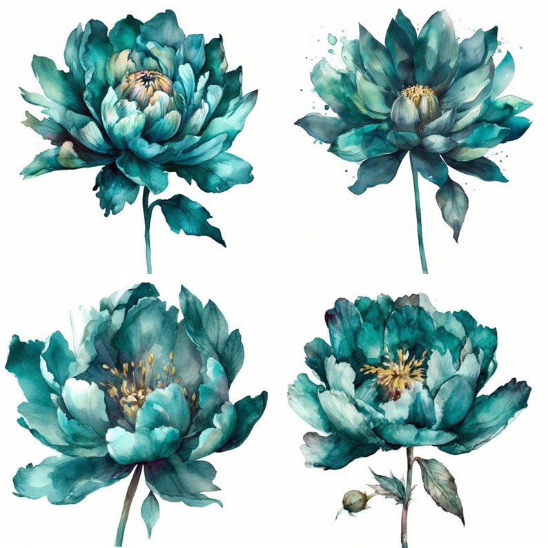 Flower Teal Clipart Set of 12 High-quality Floral PNG - Etsy