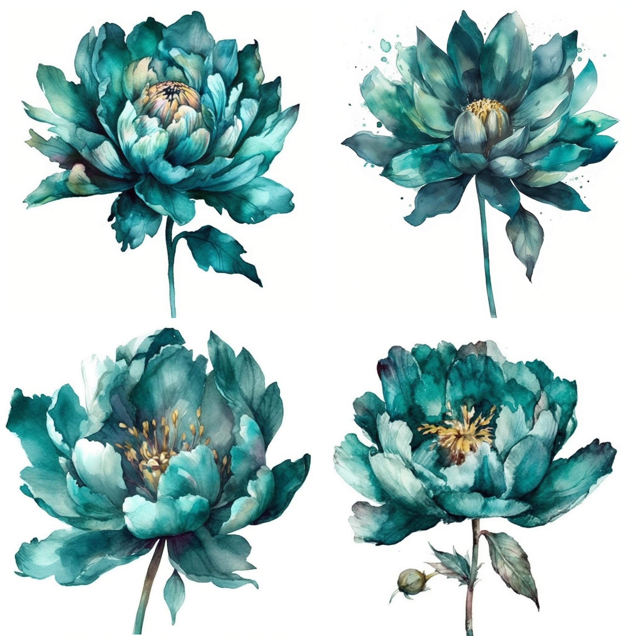 Flower Teal Clipart Set of 12 High-quality Floral PNG - Etsy