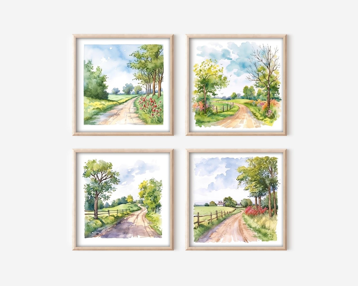 Country Lane Printable Clipart Set of 8 High-resolution PNG Images ...