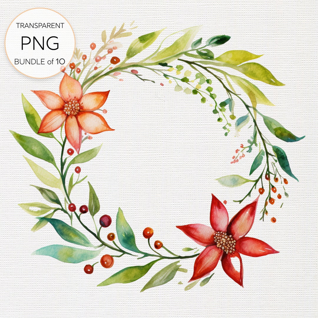 Watercolor Christmas Wreath Art, Festive Circle Design, Holly Berries ...