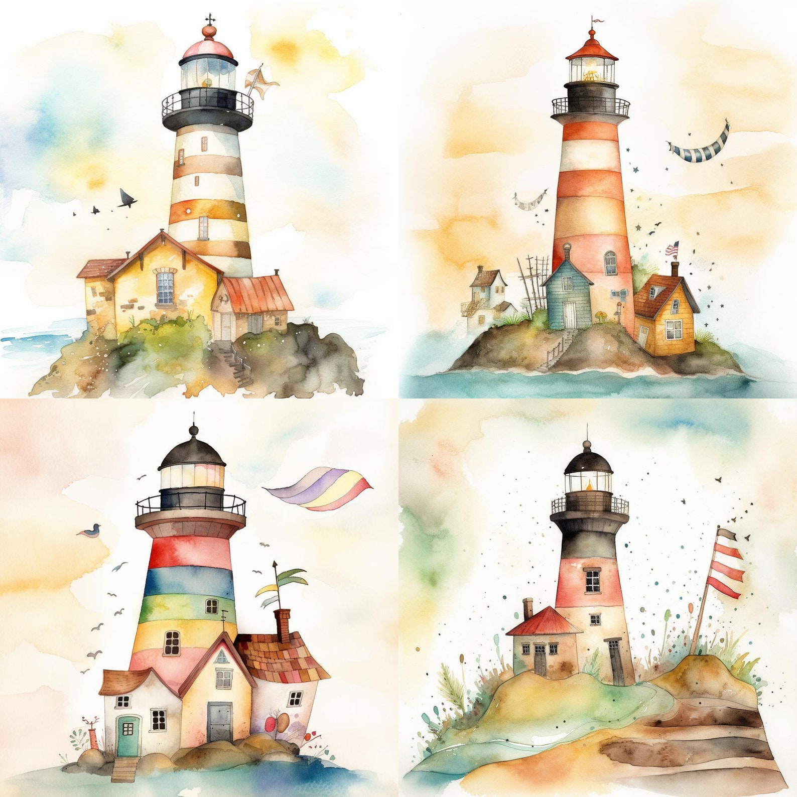 Whimsical Lighthouse Printable Clipart Set of 8 High-quality - Etsy