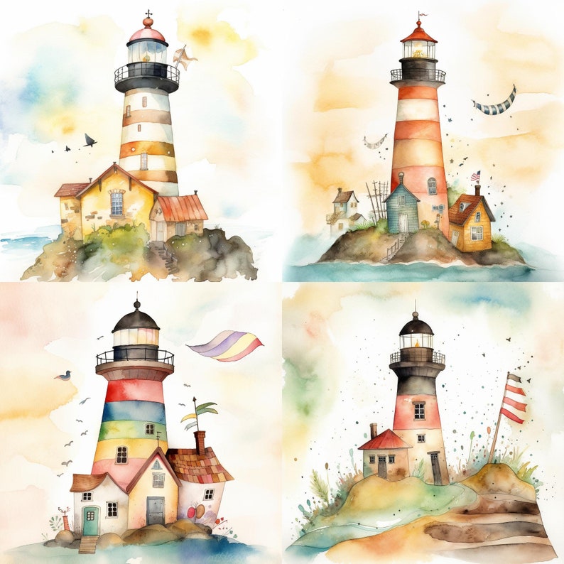 Whimsical Lighthouse Printable Clipart Set of 8 High-quality - Etsy