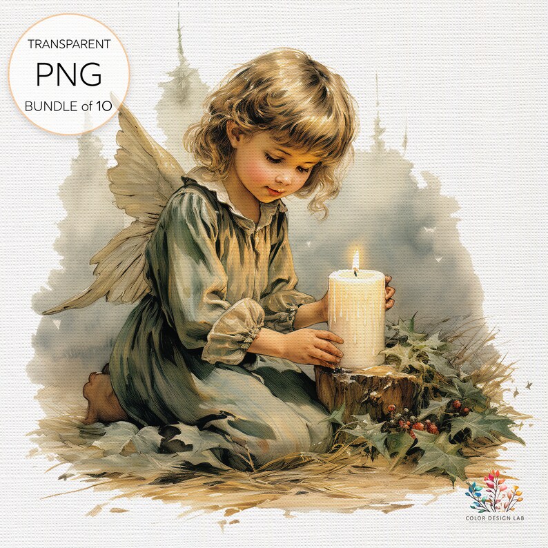 Vintage Christmas Spirit Clipart - Angelic, Candlelight & Gift ...