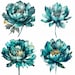 Flower Teal Clipart - Set of 12 High-quality Floral PNG - Digital ...