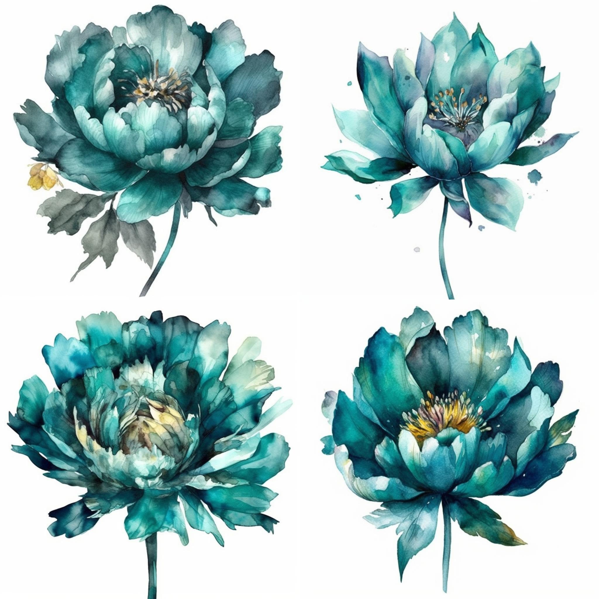 Flower Teal Clipart Set of 12 High-quality Floral PNG - Etsy