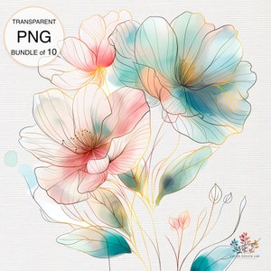 10 Abstract Floral Clipart - Watercolor Flowers Print - Pink, Blue ...