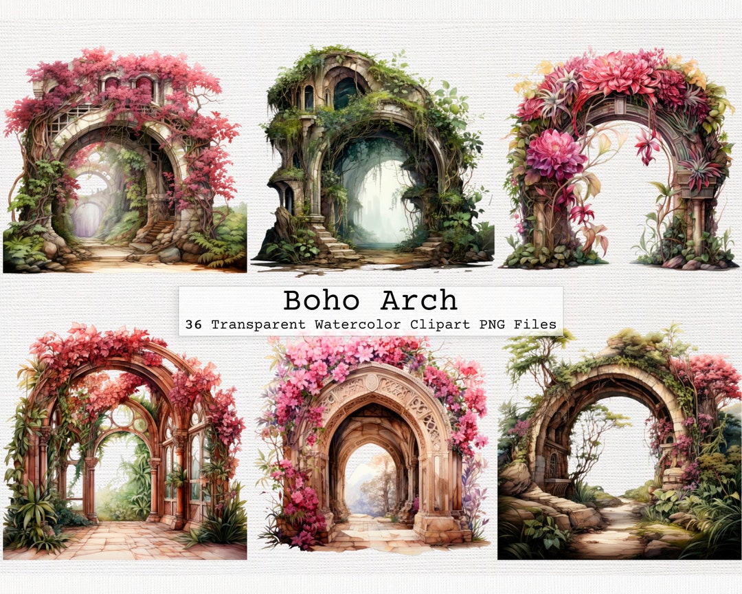 Boho Arch Clipart Bundle of 36 Quality Transparent Watercolor Png ...