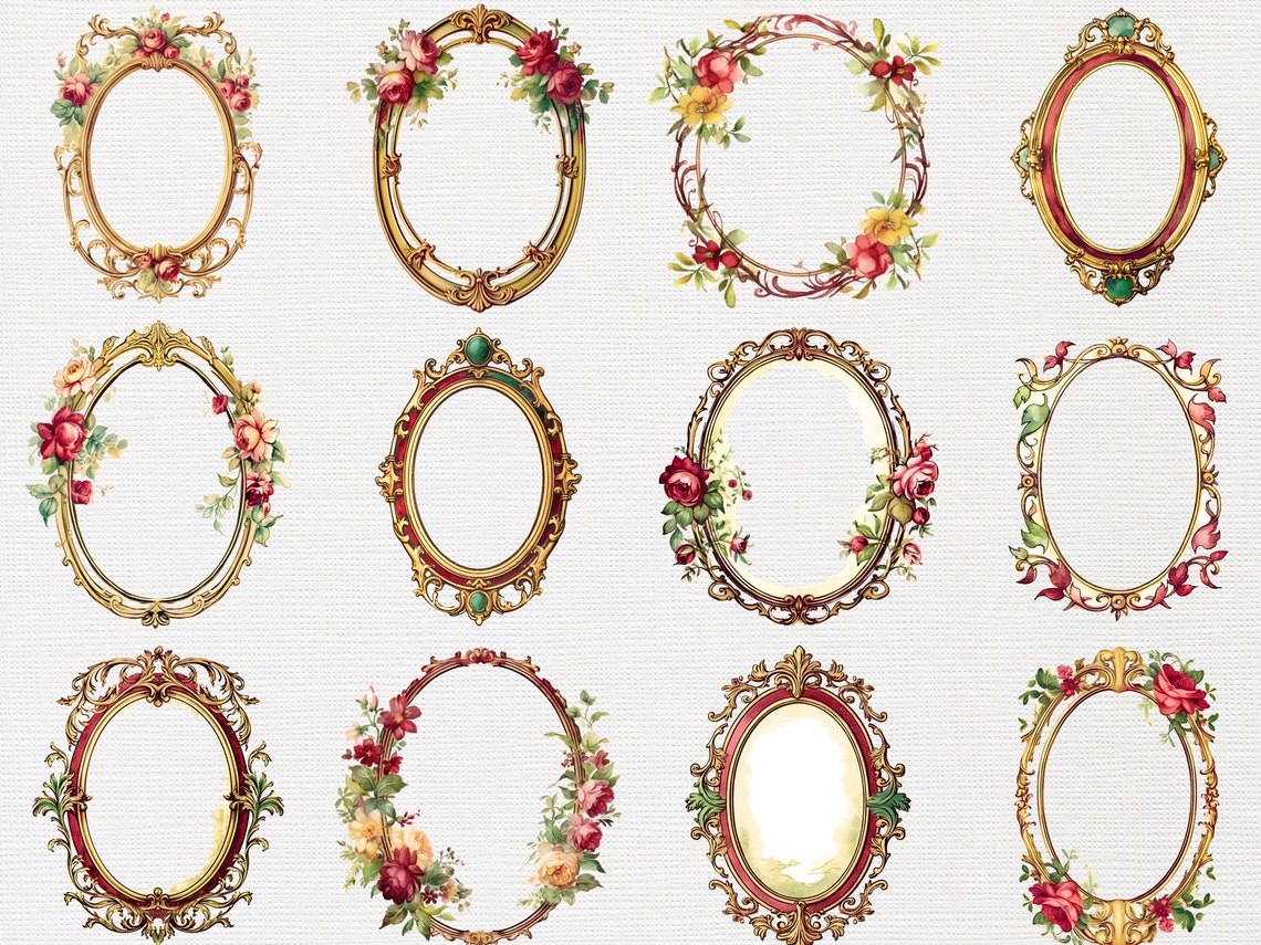Vintage Oval Frame Clipart. 36 Quality Transparent Png Digital - Etsy