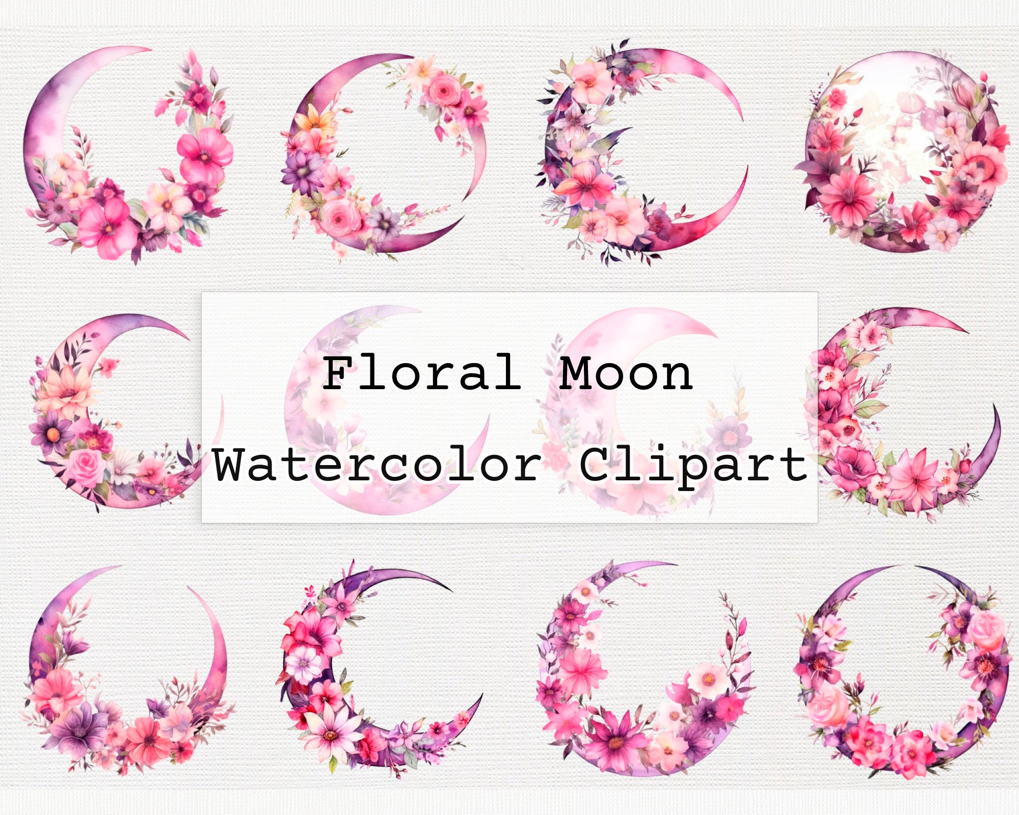 Floral Moon Clipart Watercolor Floral Moon Rose Digital - Etsy