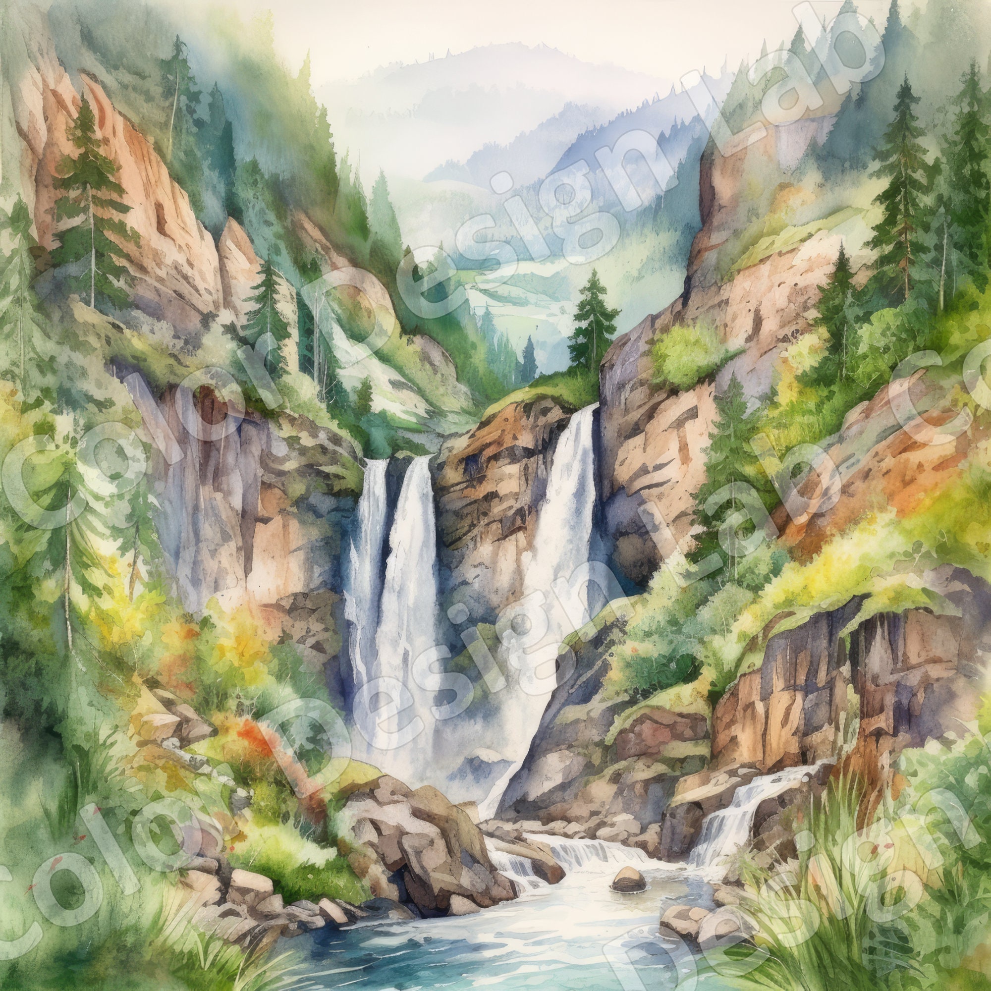 Cascading Mountain Waterfall Clipart Set of 4 High-resolution - Etsy