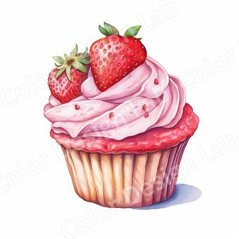 Strawberry Cupcake Clipart Set of 8 High-resolution PNG - Etsy