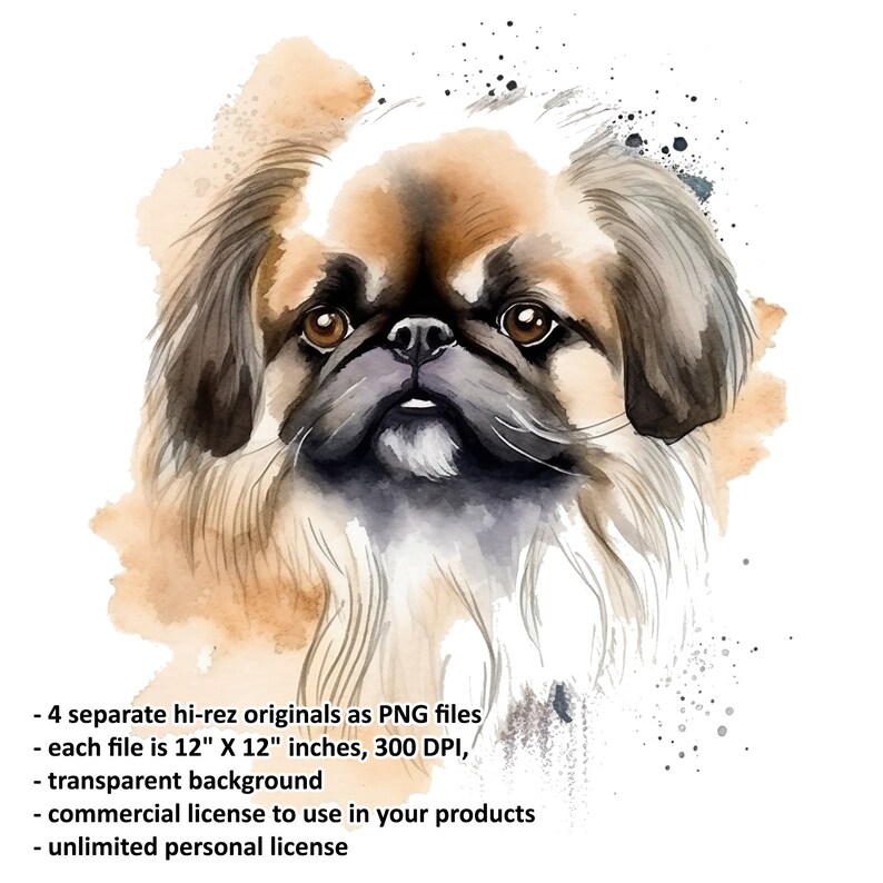 Pekingese Watercolor Art Print Fluffy Dog Portrait Pet - Etsy