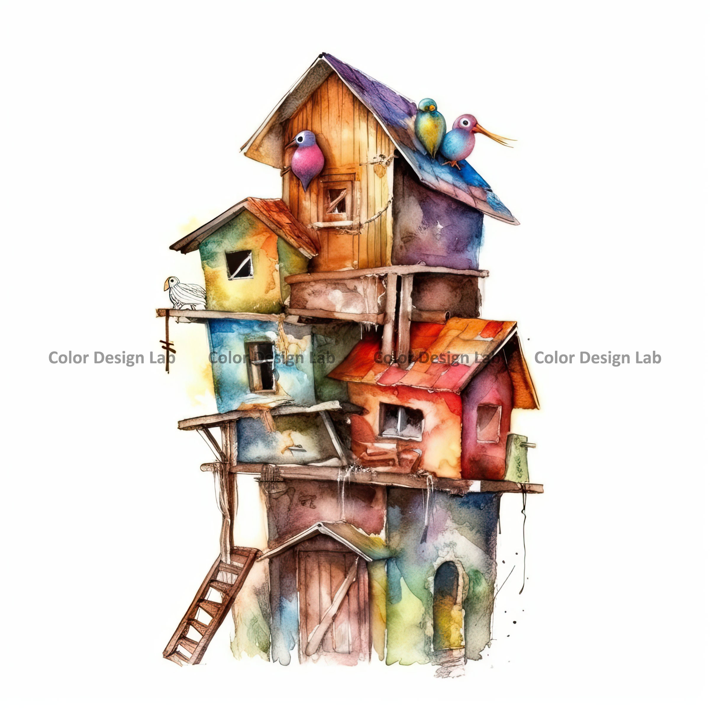 Bird House Clipart, Set of 8 Bird House PNG, Bird House Watercolor ...