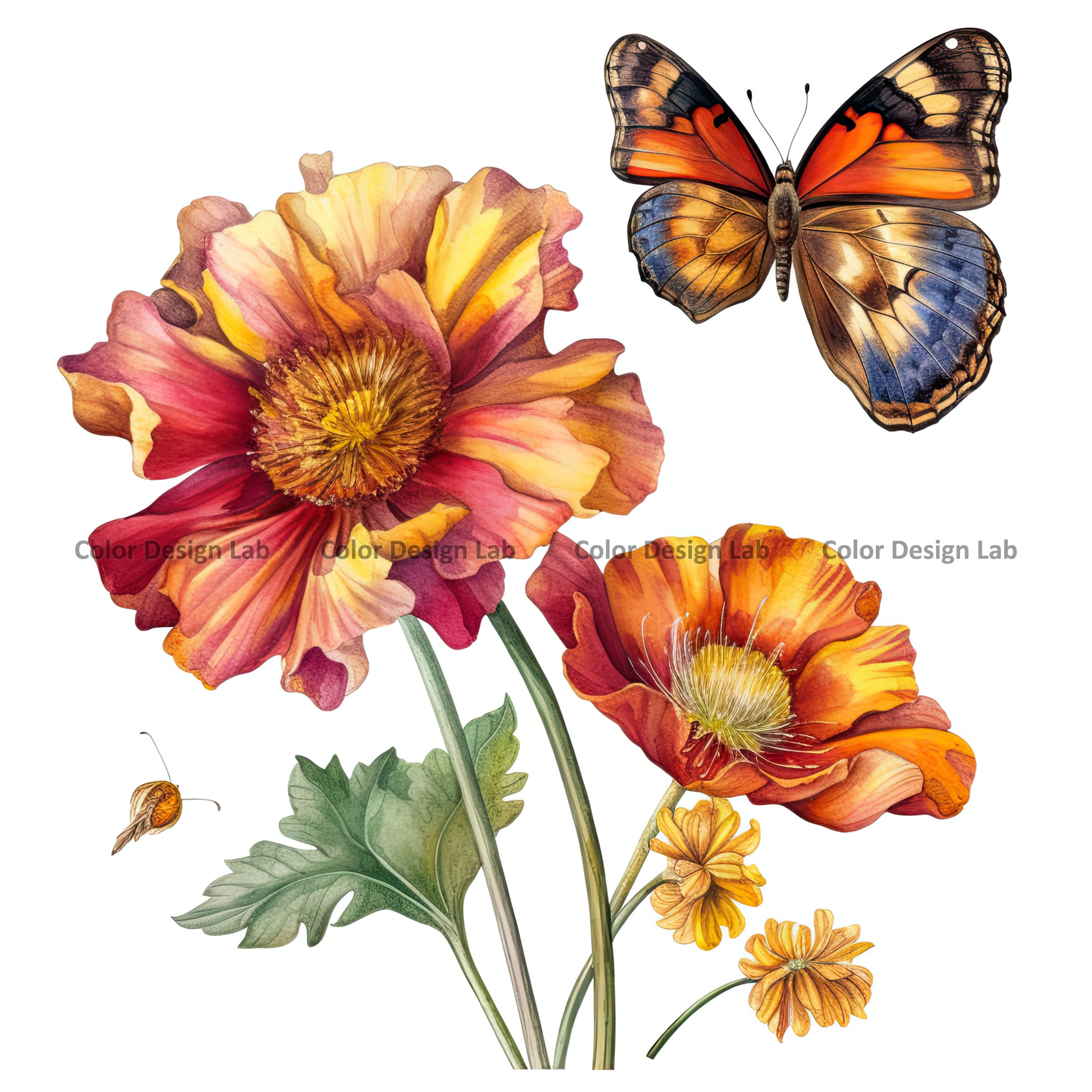 Flower and Butterfly Clipart Set of 12 High-quality Floral - Etsy